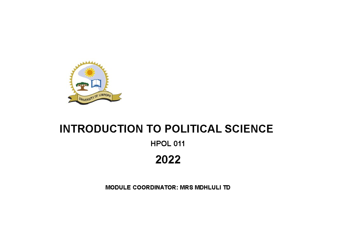 Hpol 011 study guide 2022 in template - INTRODUCTION TO POLITICAL ...