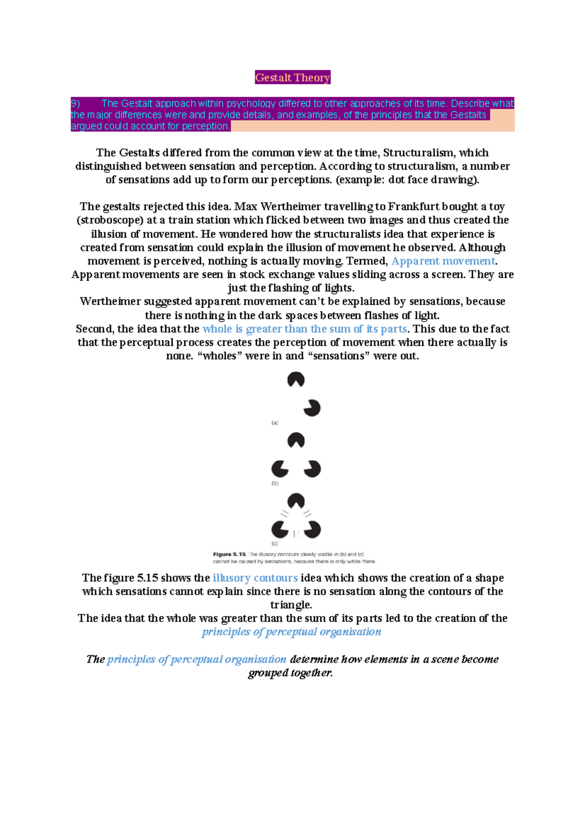 Exam Notes - Gestalt theory - Gestalt Theory - Studocu