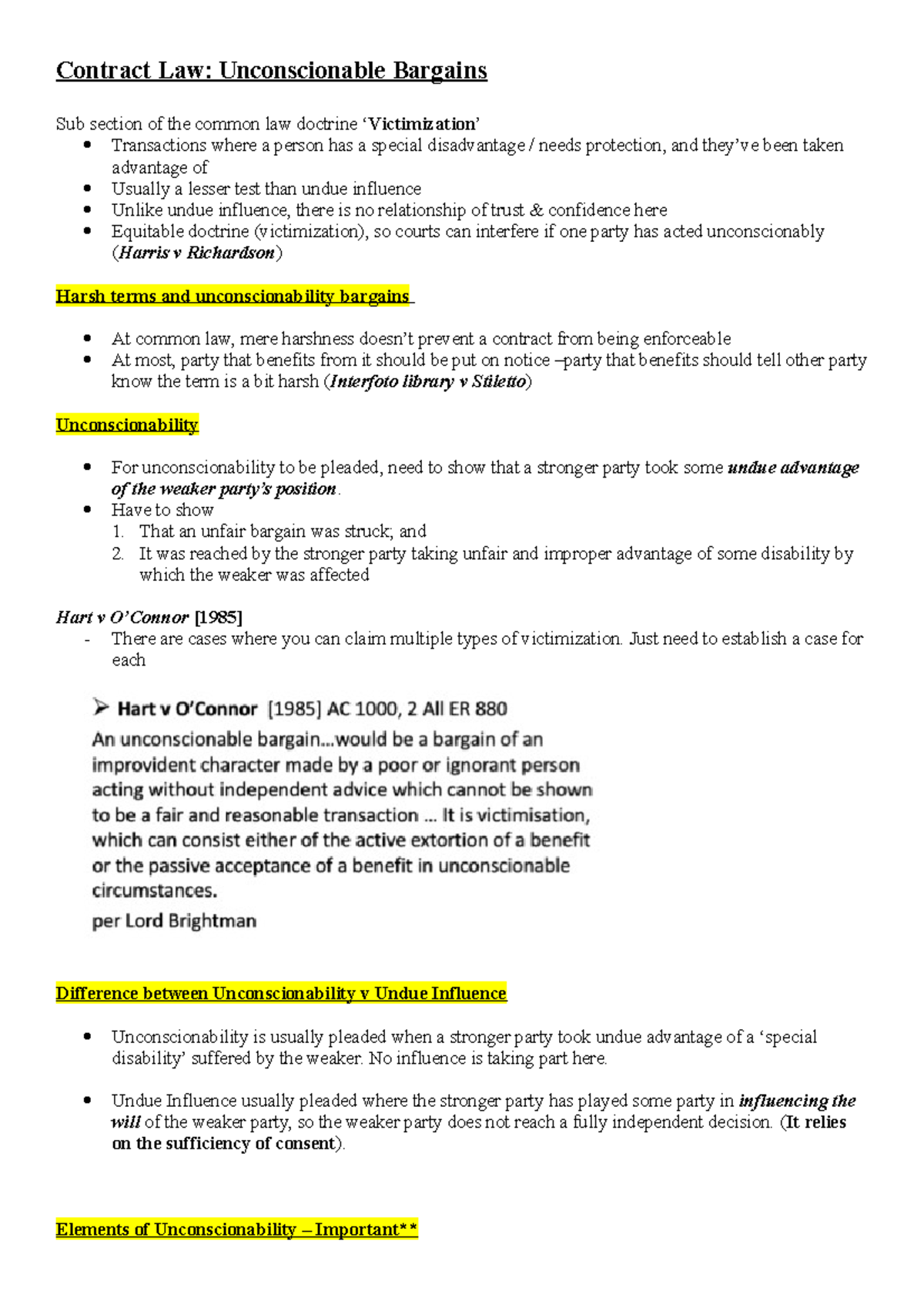 4. Unconscionable Bargains Summary - Contract Law: Unconscionable ...