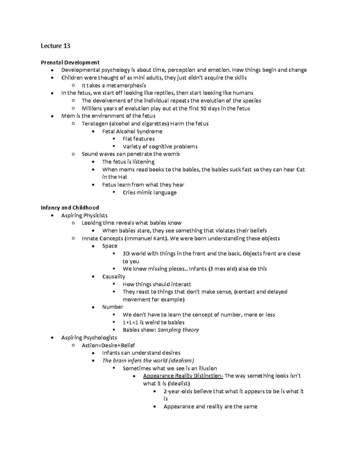 Intro to Psych - Lecture 13 - Lecture 13 Prenatal Development ...
