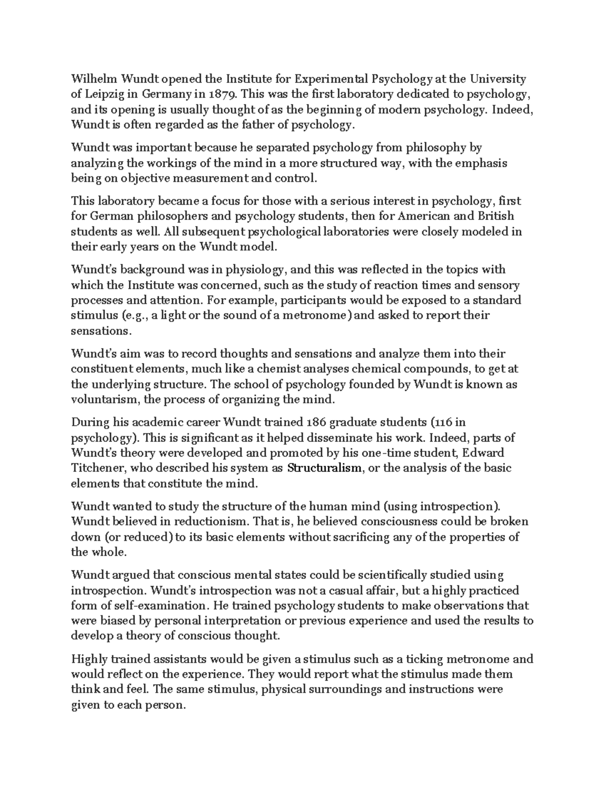 Wilhelm Wundt Notes Wilhelm Wundt Opened The Institute For Experimental Psychology At The