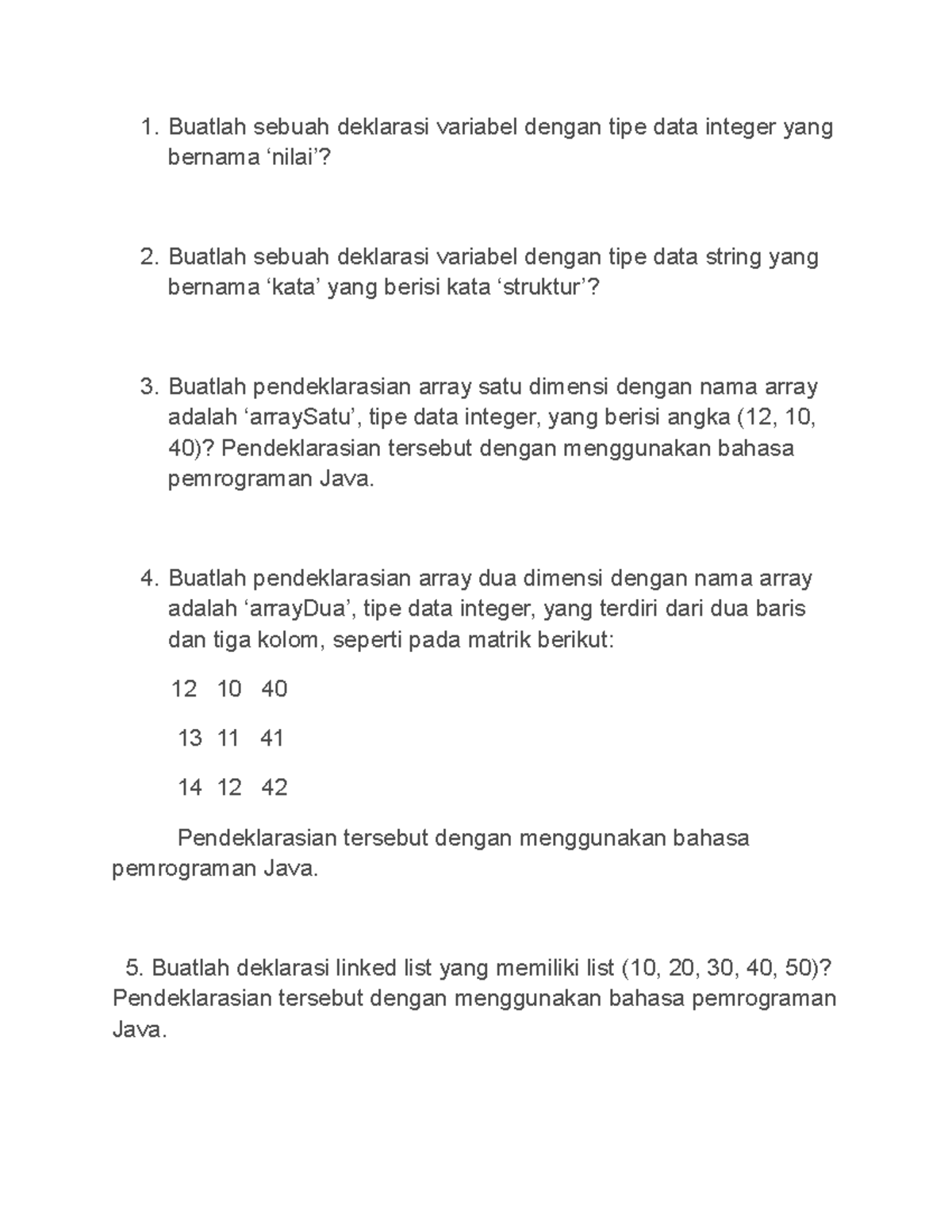 Tugas 1 Struktur Data Alvin Reyvaldo 1 Buatlah Sebuah Deklarasi Variabel Dengan Tipe Data