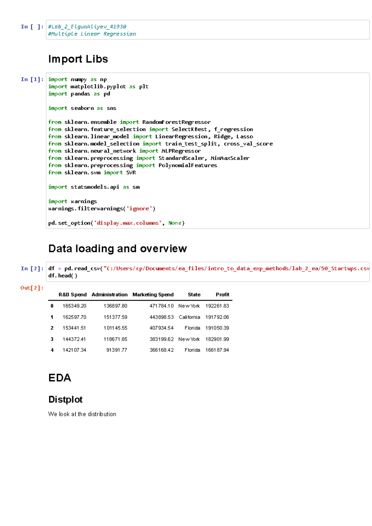 Lab 2 Elgun Aliyev 41930 Multiple Linear Regression - In [ ]: Import ...