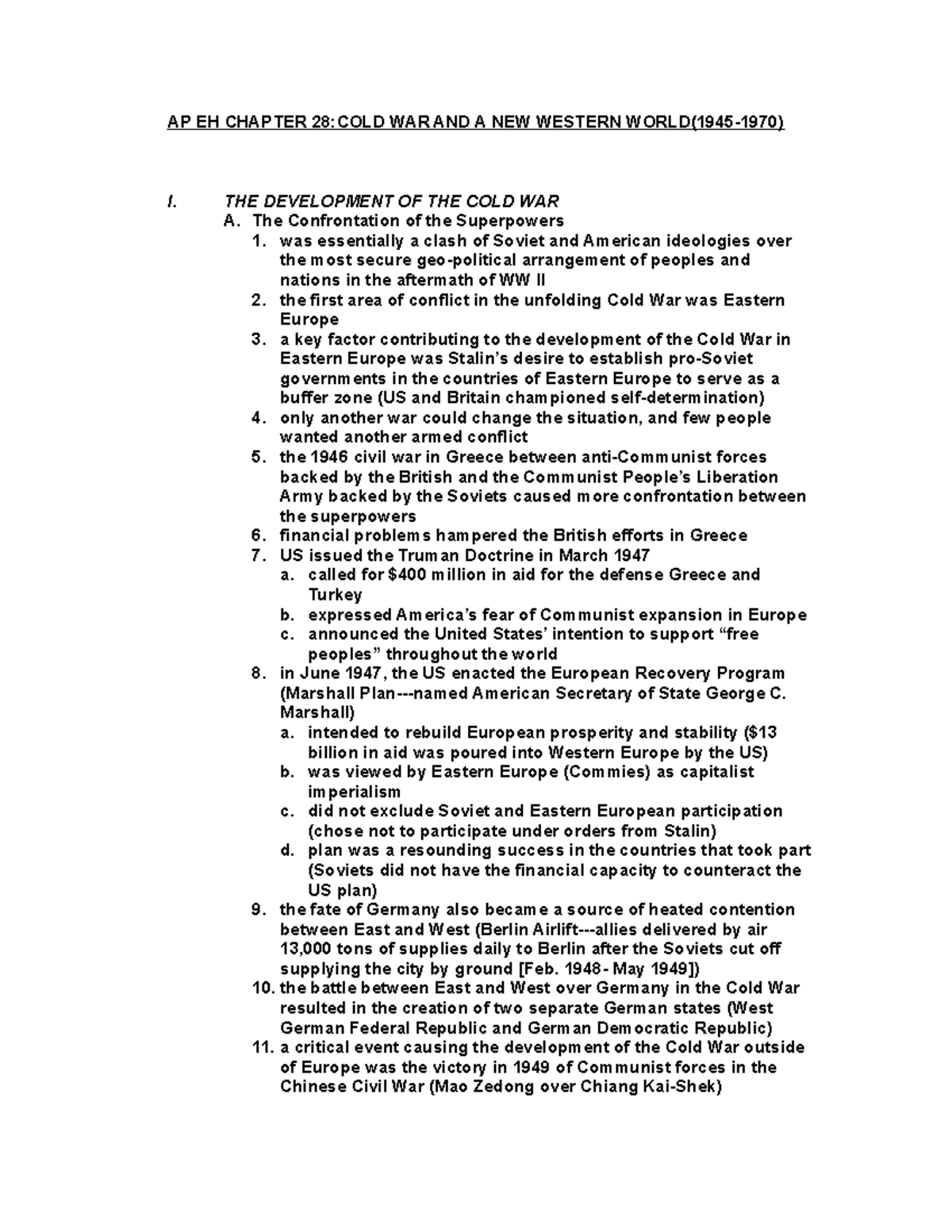 AP EH CH 28 Notes - n/a - AP EH CHAPTER 28:COLD WAR AND A NEW WESTERN ...