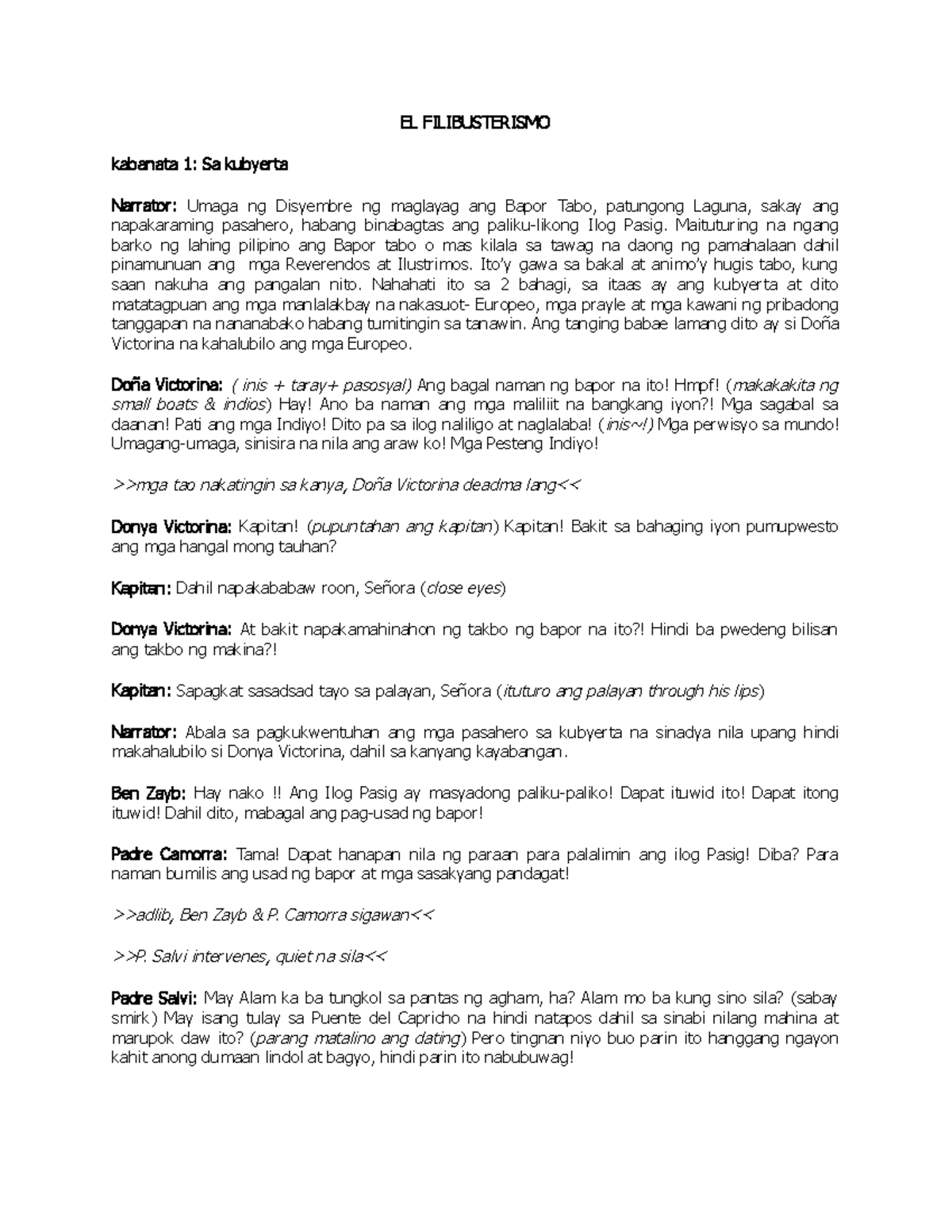 93447217 Script El Filibusterismo Kabanata 1 10 - EL FILIBUSTERISMO ...