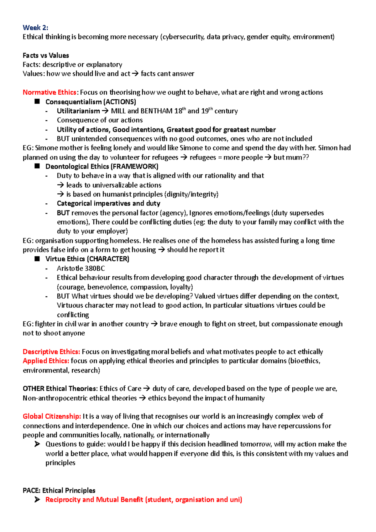 PACE Notes - Week 2: Ethical thinking is becoming more necessary ...