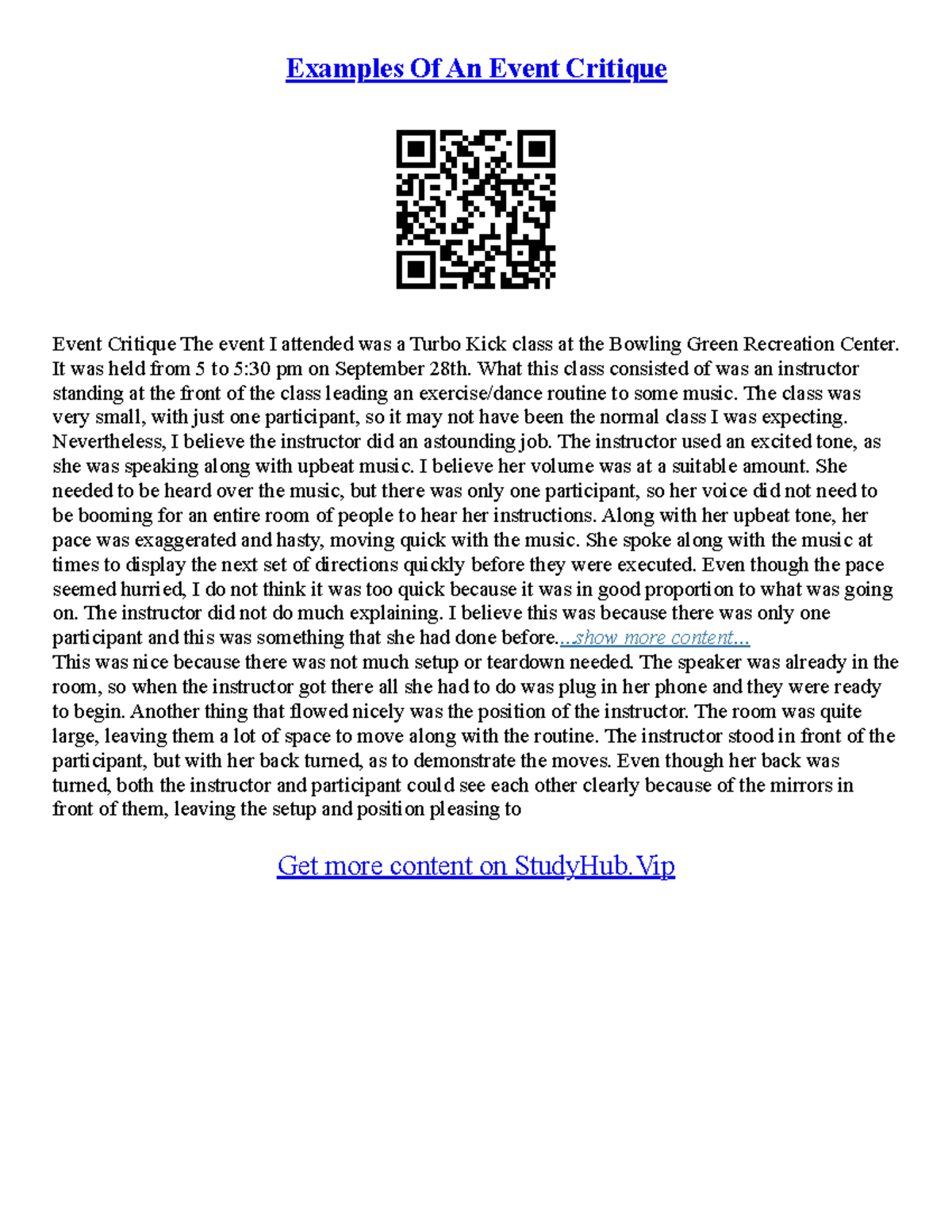 Essay Critique Example - Examples Of An Event Critique Event Critique ...