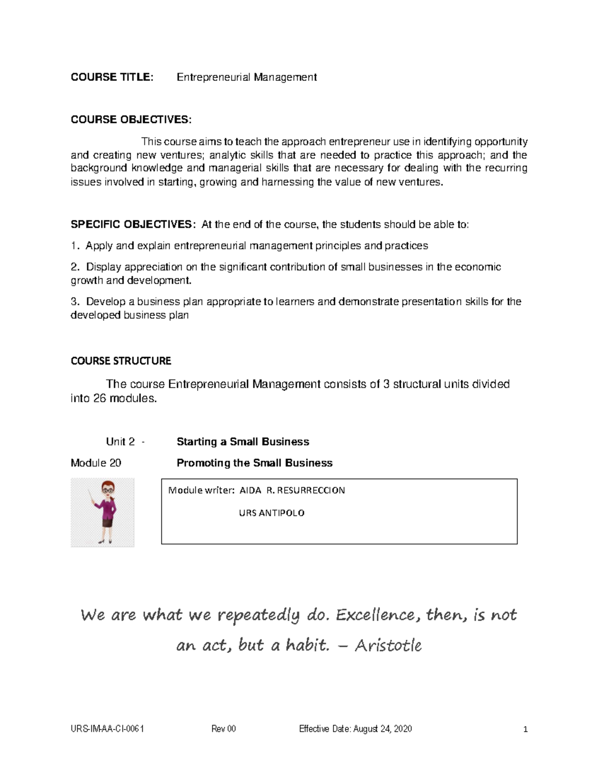 Starting a Small Business - COURSE TITLE: Entrepreneurial Management ...