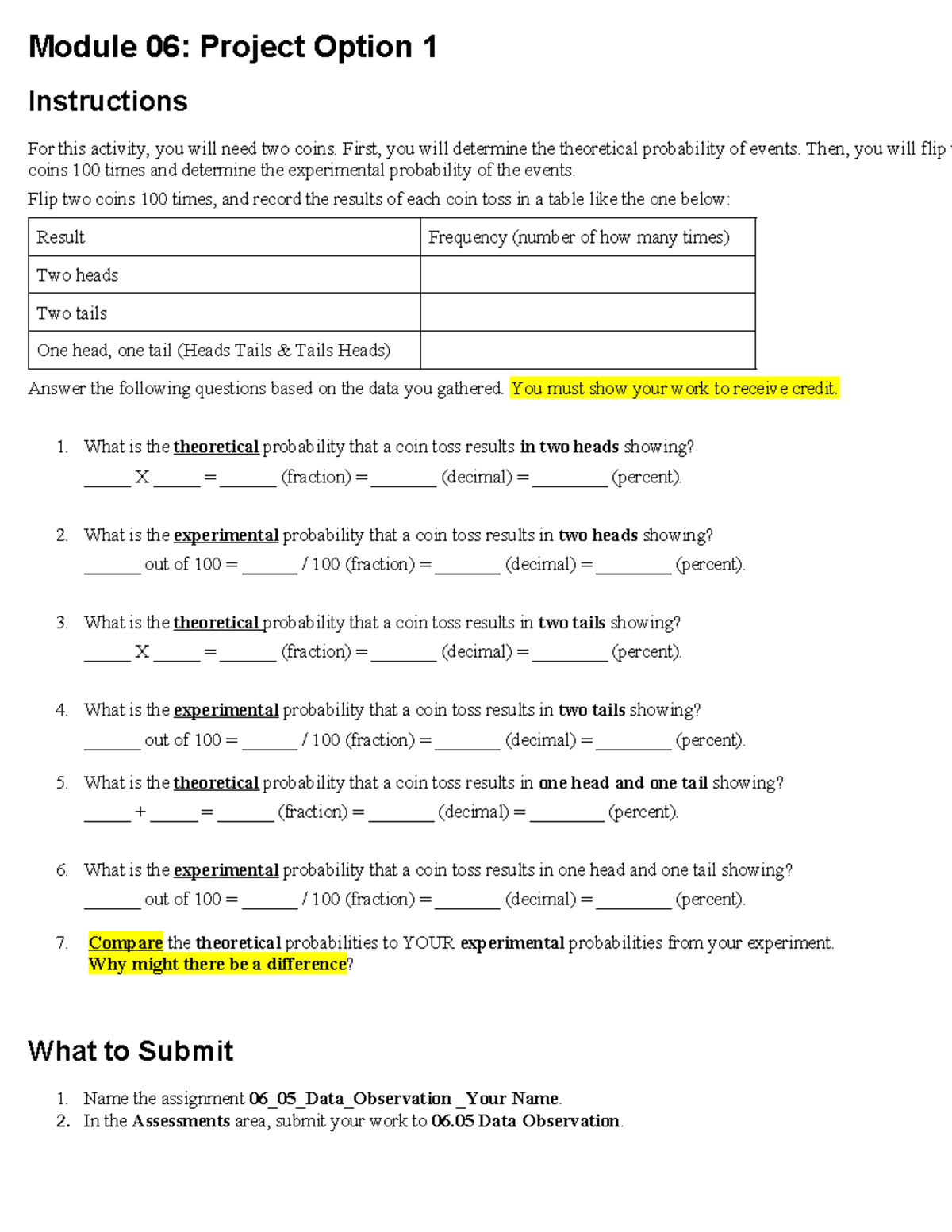 Week 7 Help for Project Option 1 2 - Module 06: Project Option 1 ...