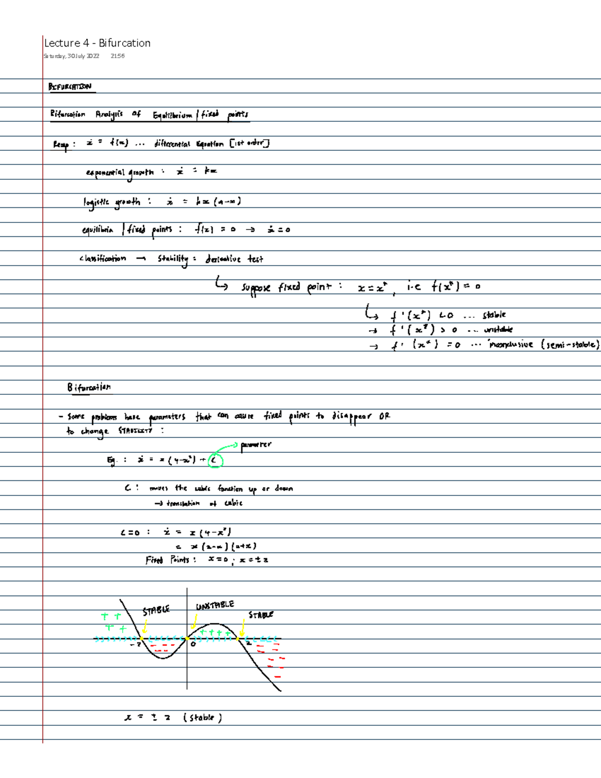 4 - Bifurcation - Mathematical Modelling - MATH246 - Lecture 4 ...