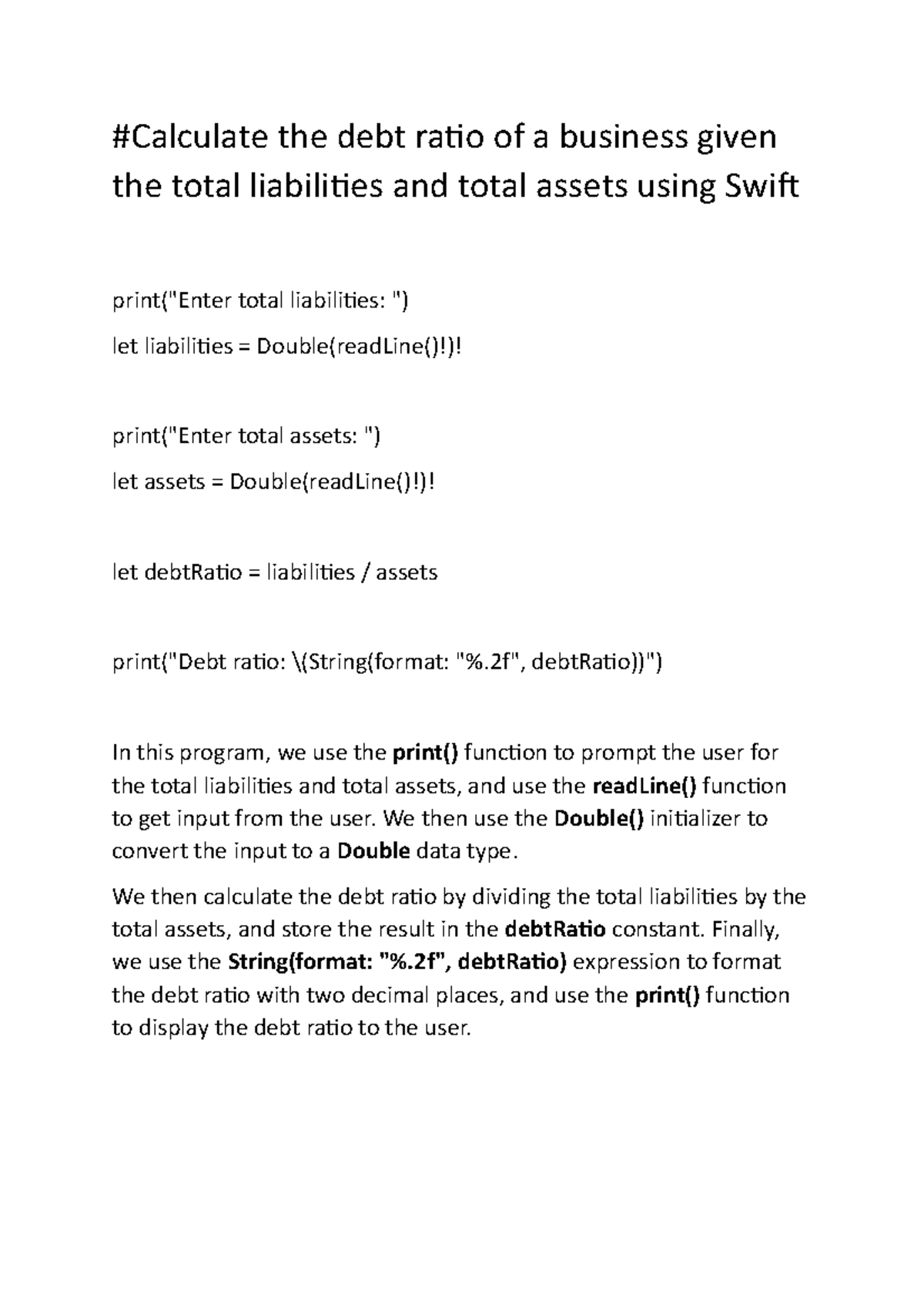 Total liabilities and total assets using Swift - #Calculate the debt ...