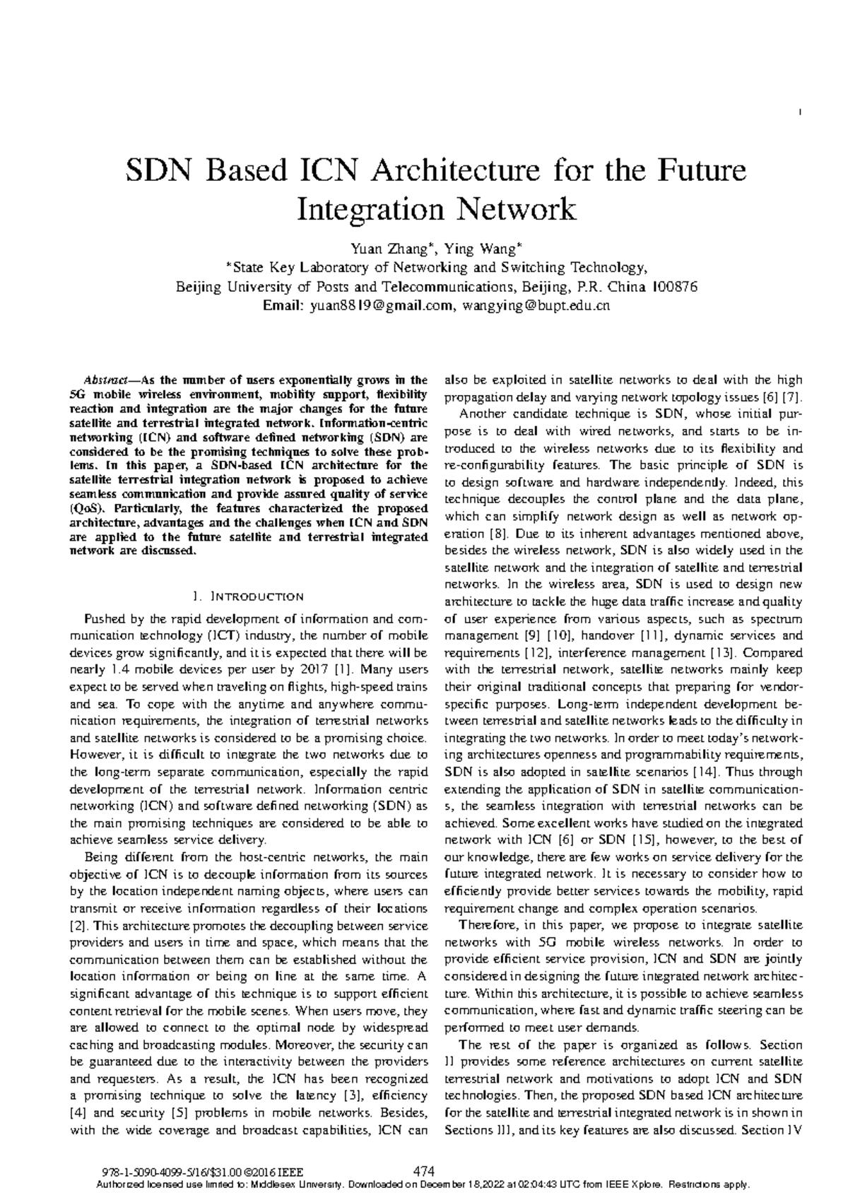 SDN based ICN architecture for the future integration network - SDN Based ICN Architecture for ...