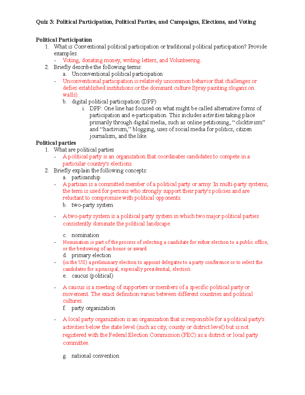 3rd Quiz Study+ Guide - Political Participation 1. What is Conventional ...