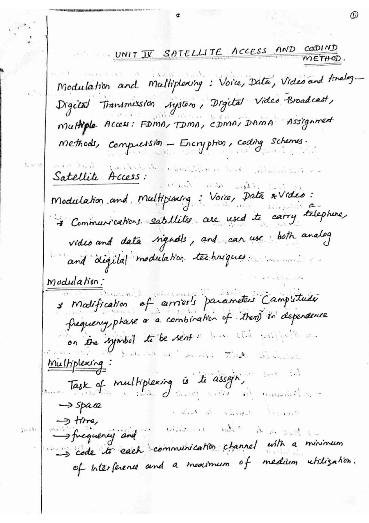 Unit 4 - Unit 4 - 1 UNIT IV SATELLITE ACCESS AND CODIND METHOD. Modulation and Multiplexing ...