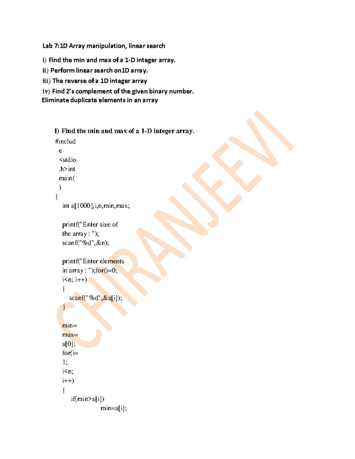 CP LAB EXP -7 - this is many notes - Lab 7:1D Array manipulation ...