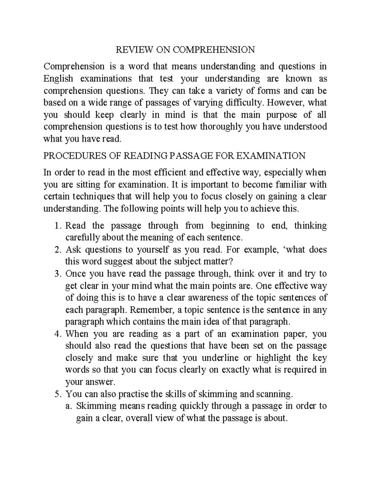 Comprehension - REVIEW ON COMPREHENSION Comprehension is a word that ...