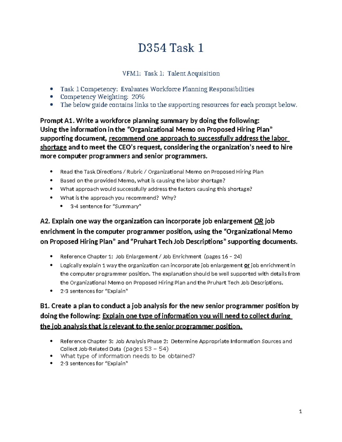 talent guide resource only for talent acquisition d354 template only no answers - D354 Task 1 ...