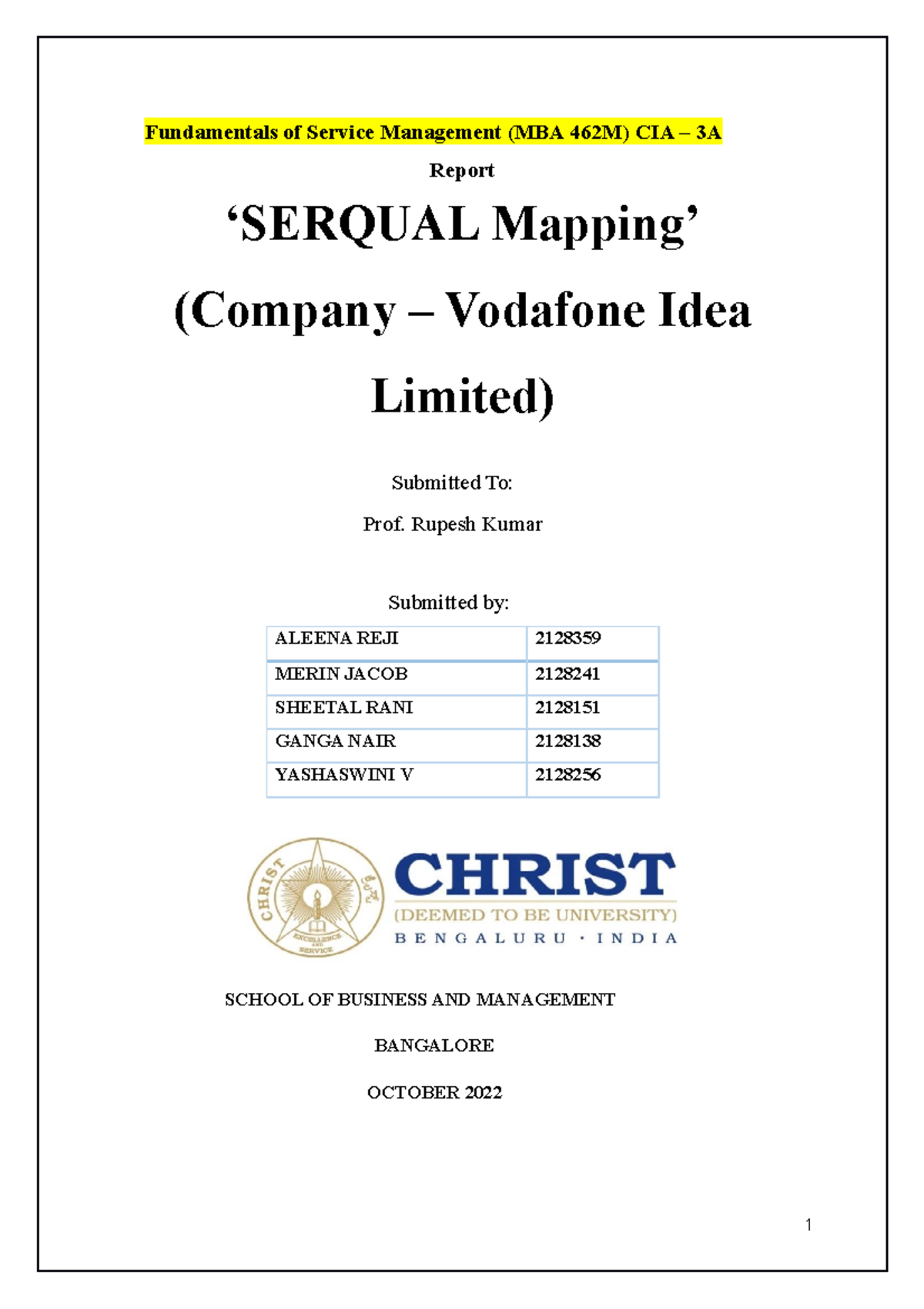 FSM CIA 3 - FSM CIA 3 - Fundamentals of Service Management (MBA 462M ...