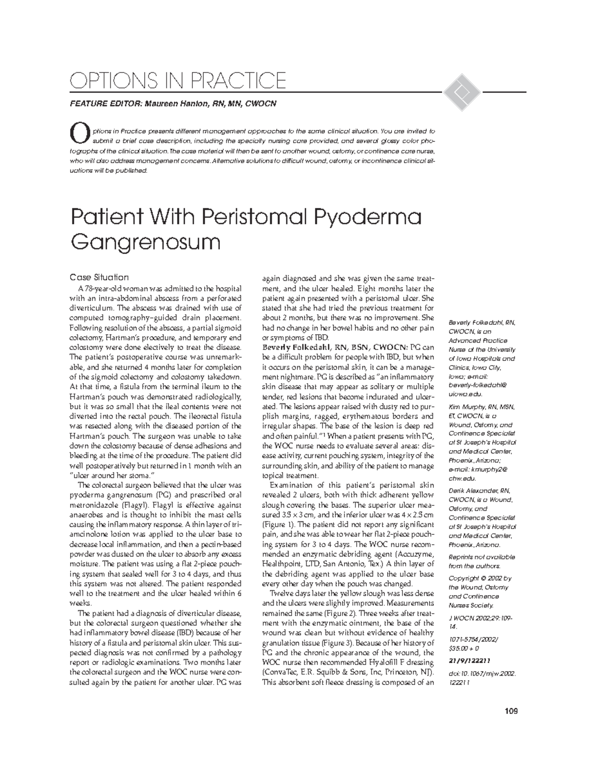 Patient With Peristomal Pyoderma Gangren - OPTIONS IN PRACTICE FEATURE ...