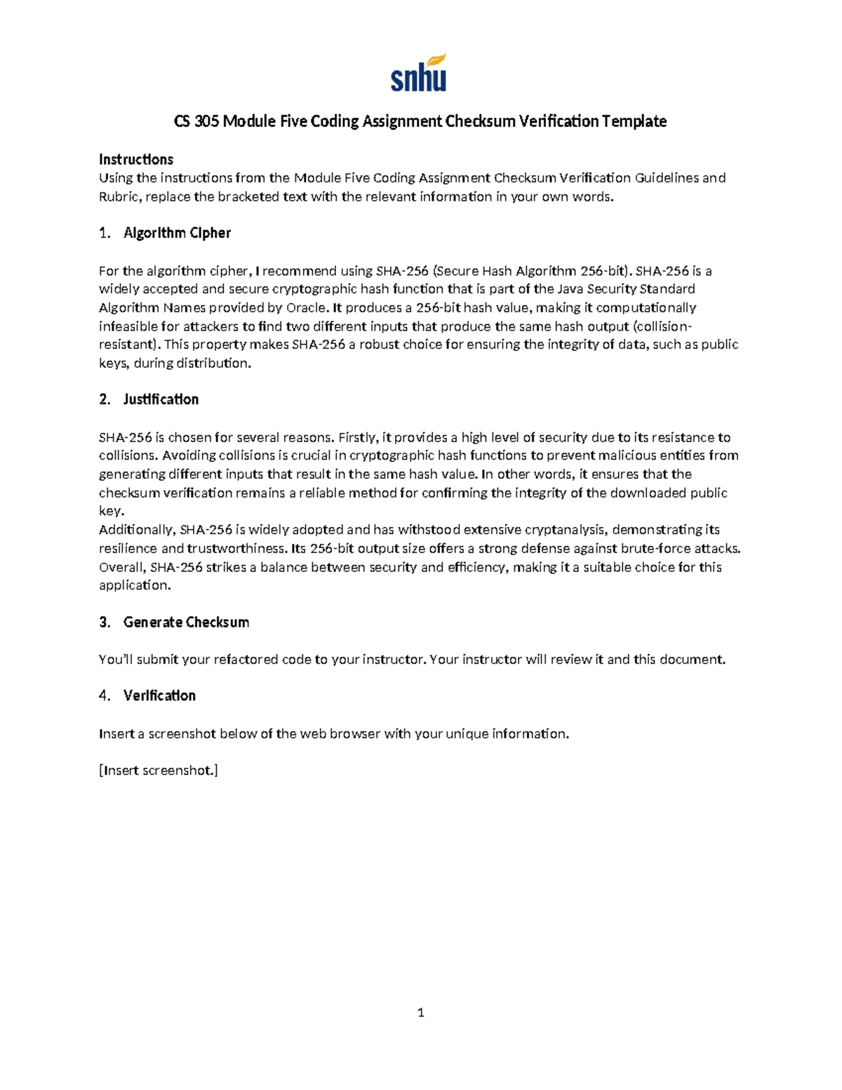 CS 305 5 - i dont remember what this is - CS 305 Module Five Coding Assignment Checksum ...