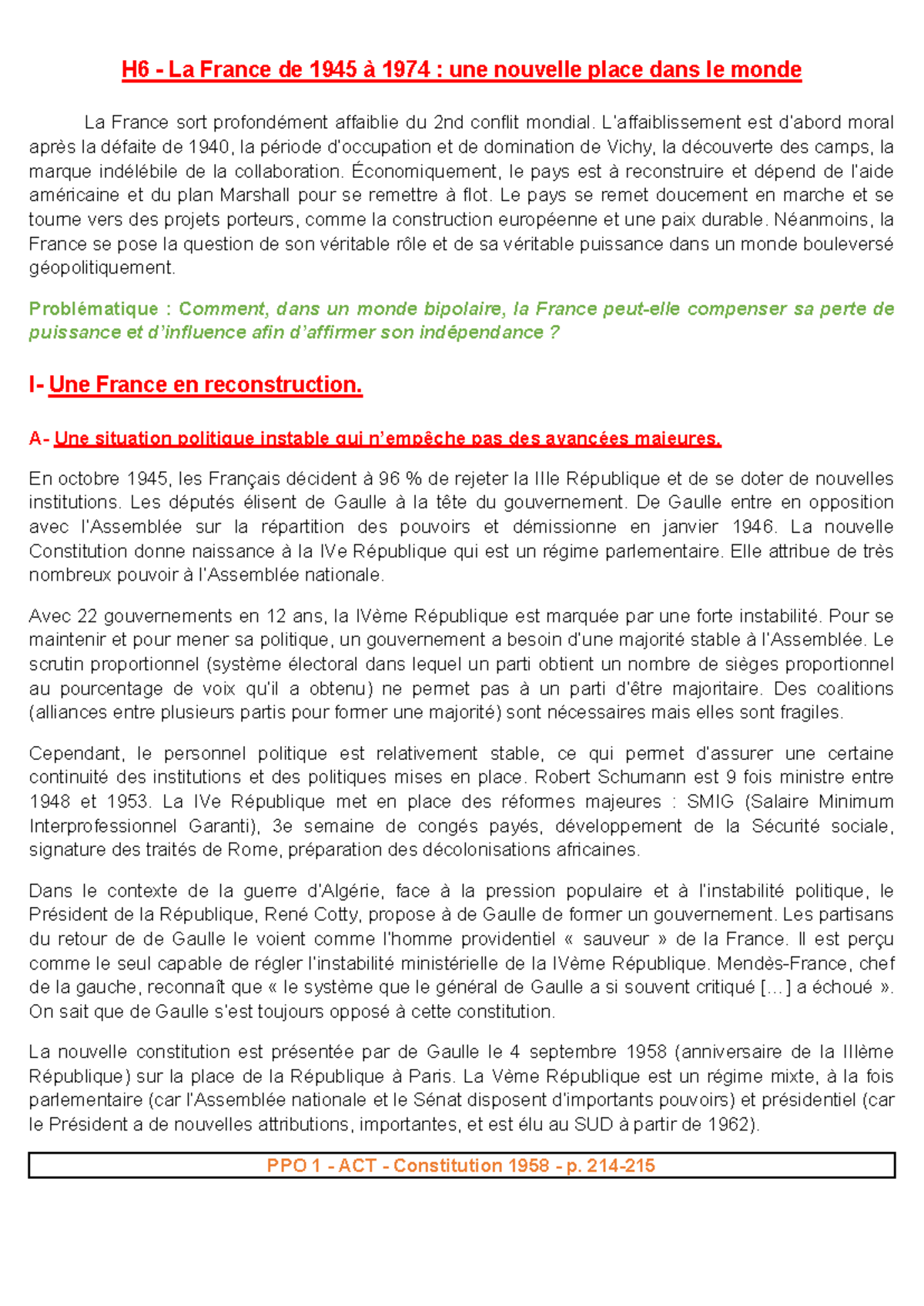 H6 tg cours eleve pdf - fiche de revision - H6 - La France de 1945 à ...