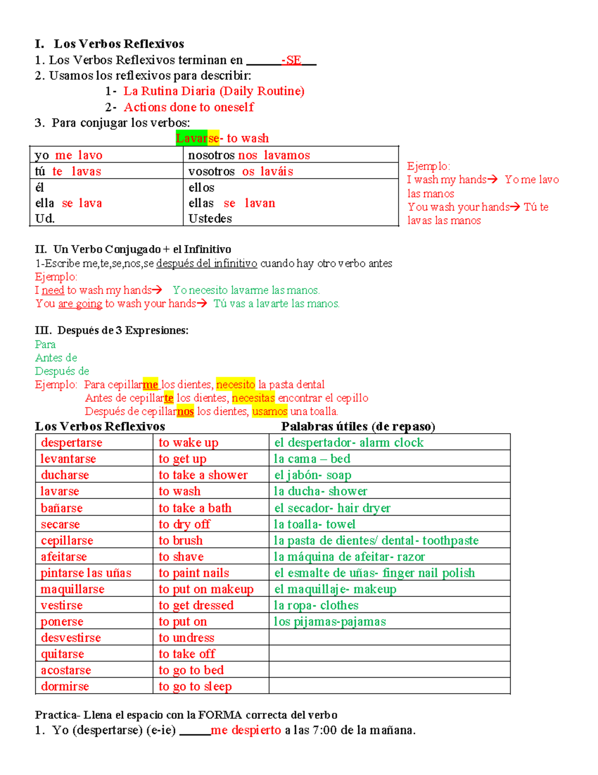 Sp3 Cap PE Apuntes Los+Verbos+Reflexivos Filled+IN - I. Los Verbos ...