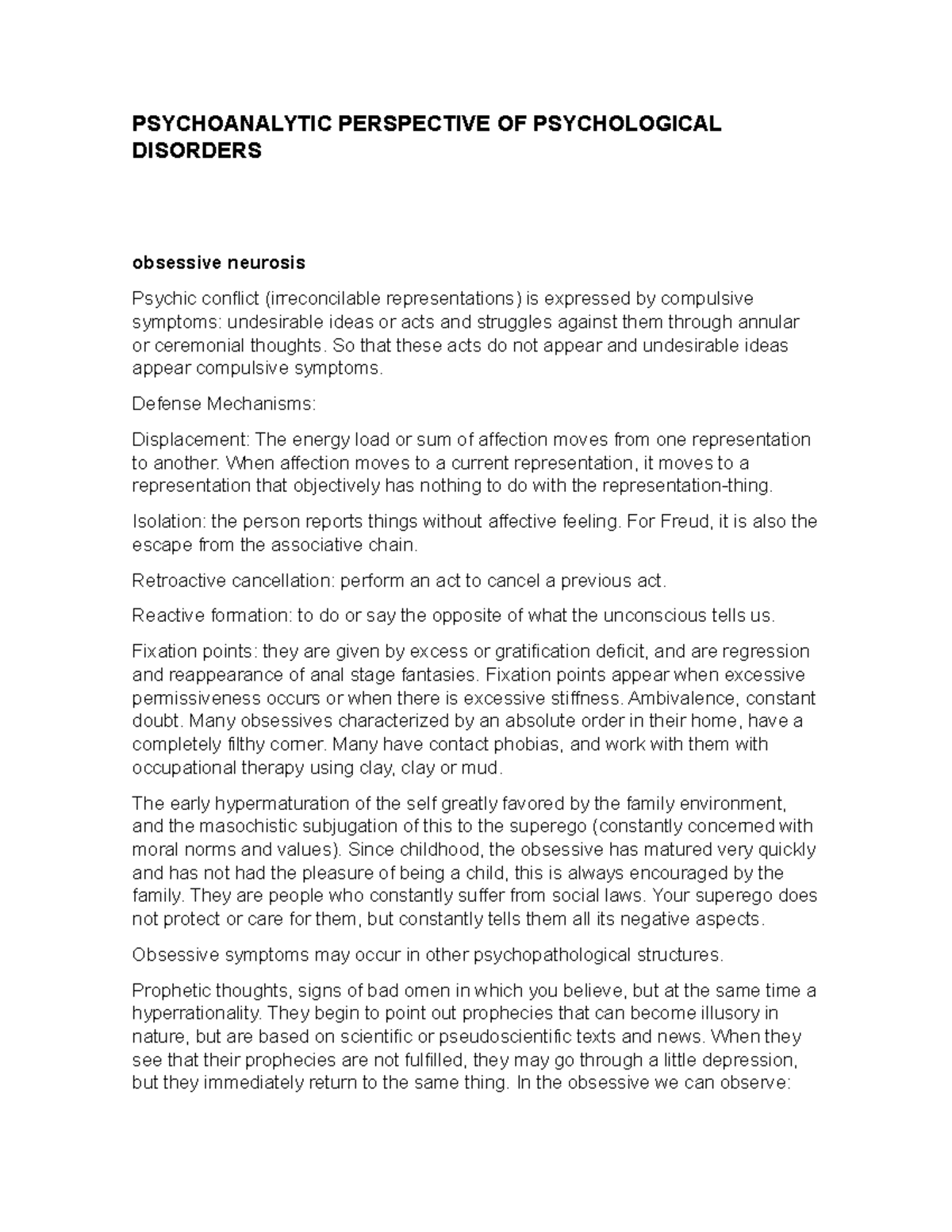 Psychoanalytic perspective of psychological disorders - PSYCHOANALYTIC ...