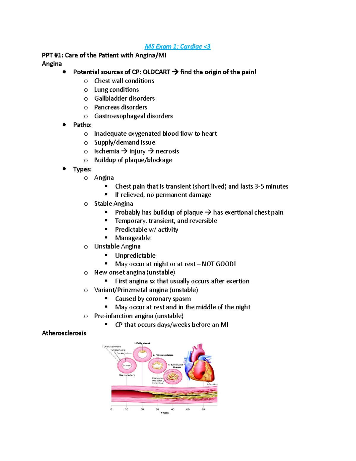MS Exam 1 Cardiac - Nursing exam notes, prep for exam, studying, nclex ...
