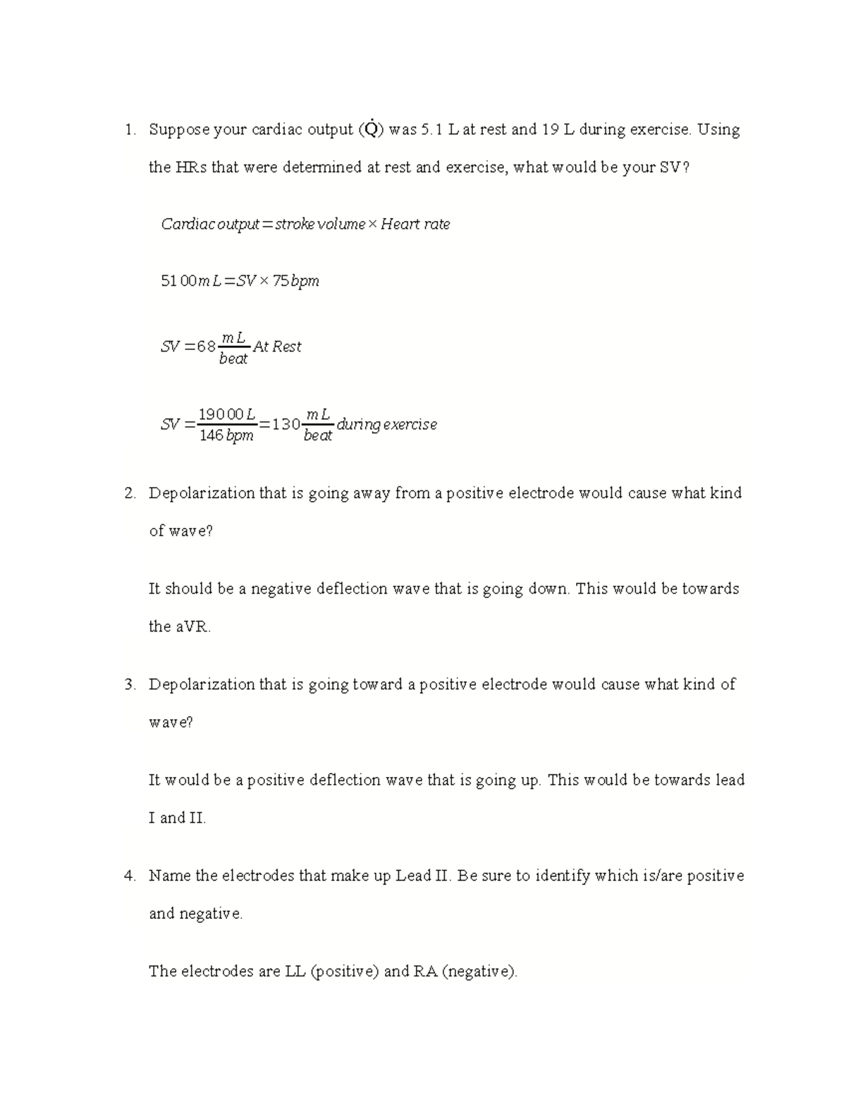 Lab 6 Electrocardiography Post Lab Questions - Suppose your cardiac ...