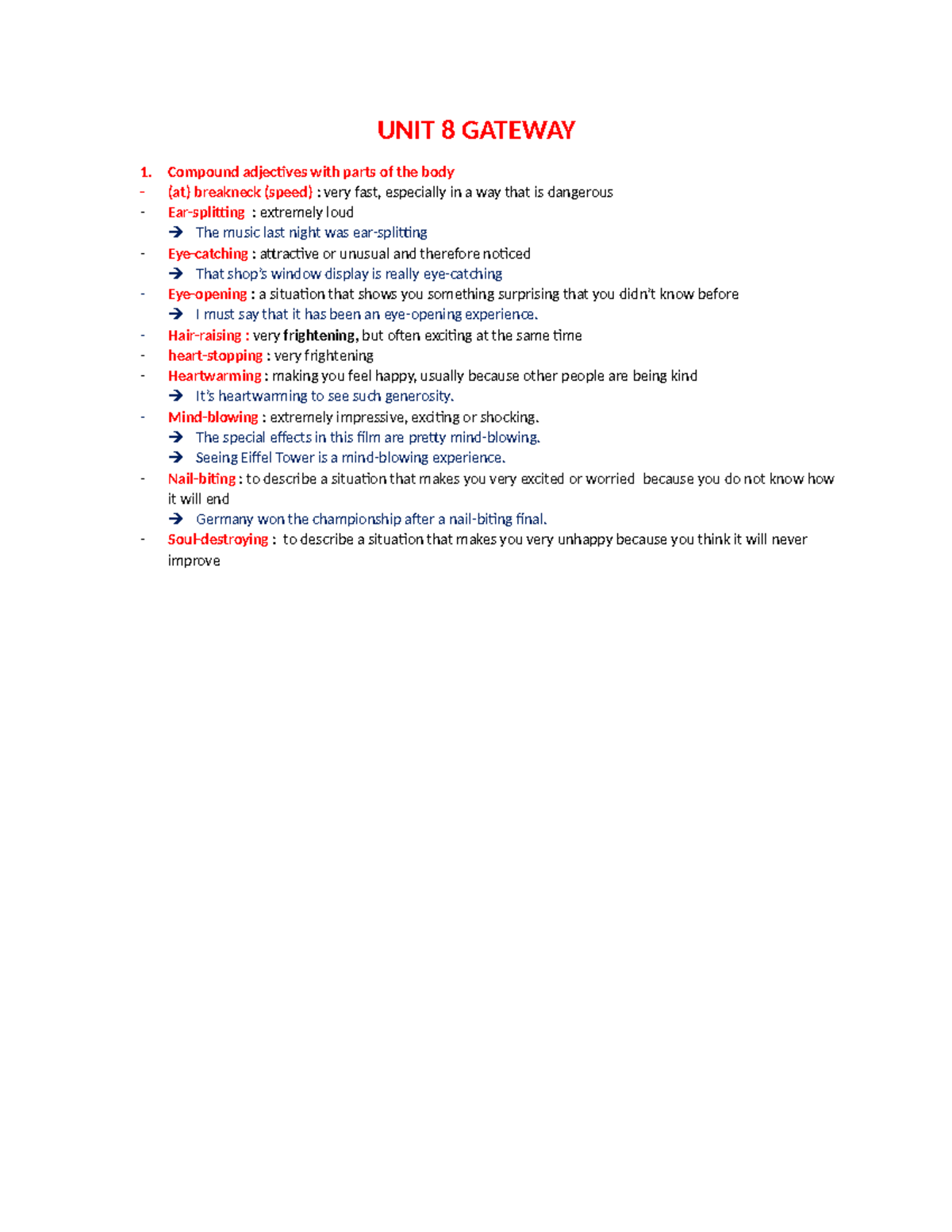 UNIT 8 Gateway - hhuu - UNIT 8 GATEWAY 1. Compound adjectives with ...