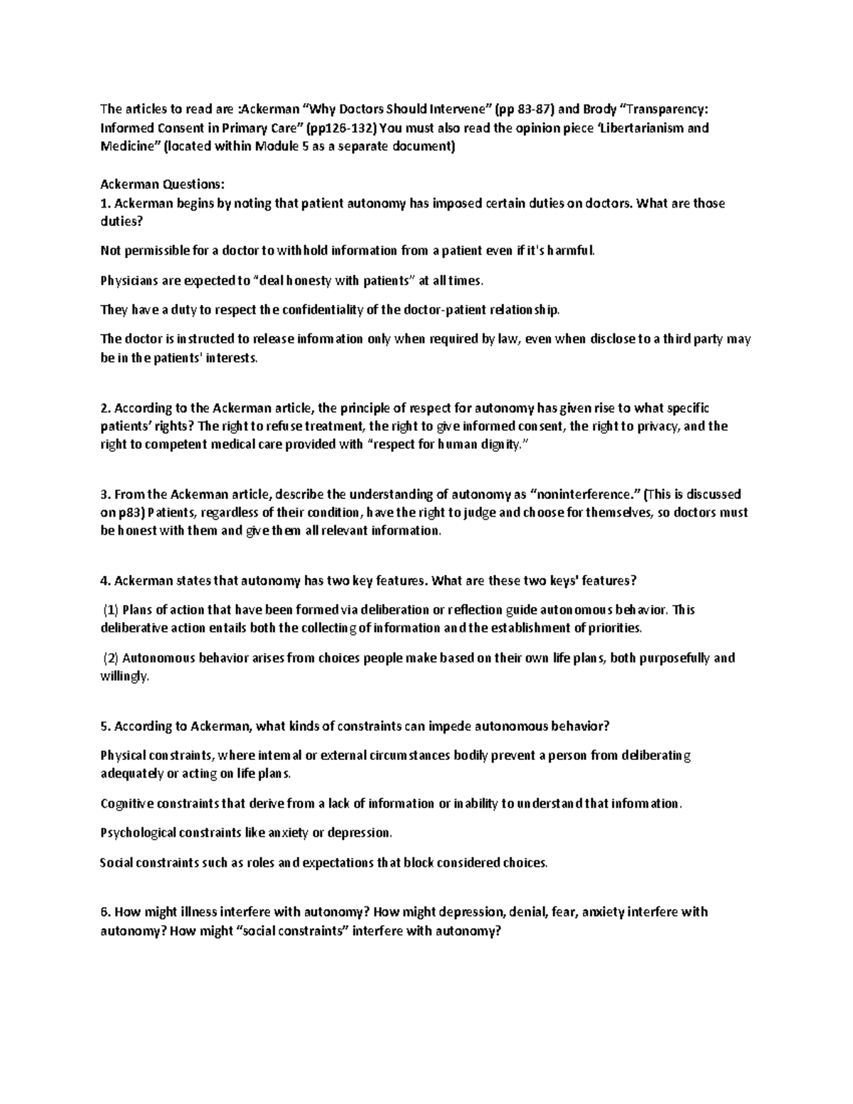 Module 5 Reading Questions - The articles to read are :Ackerman