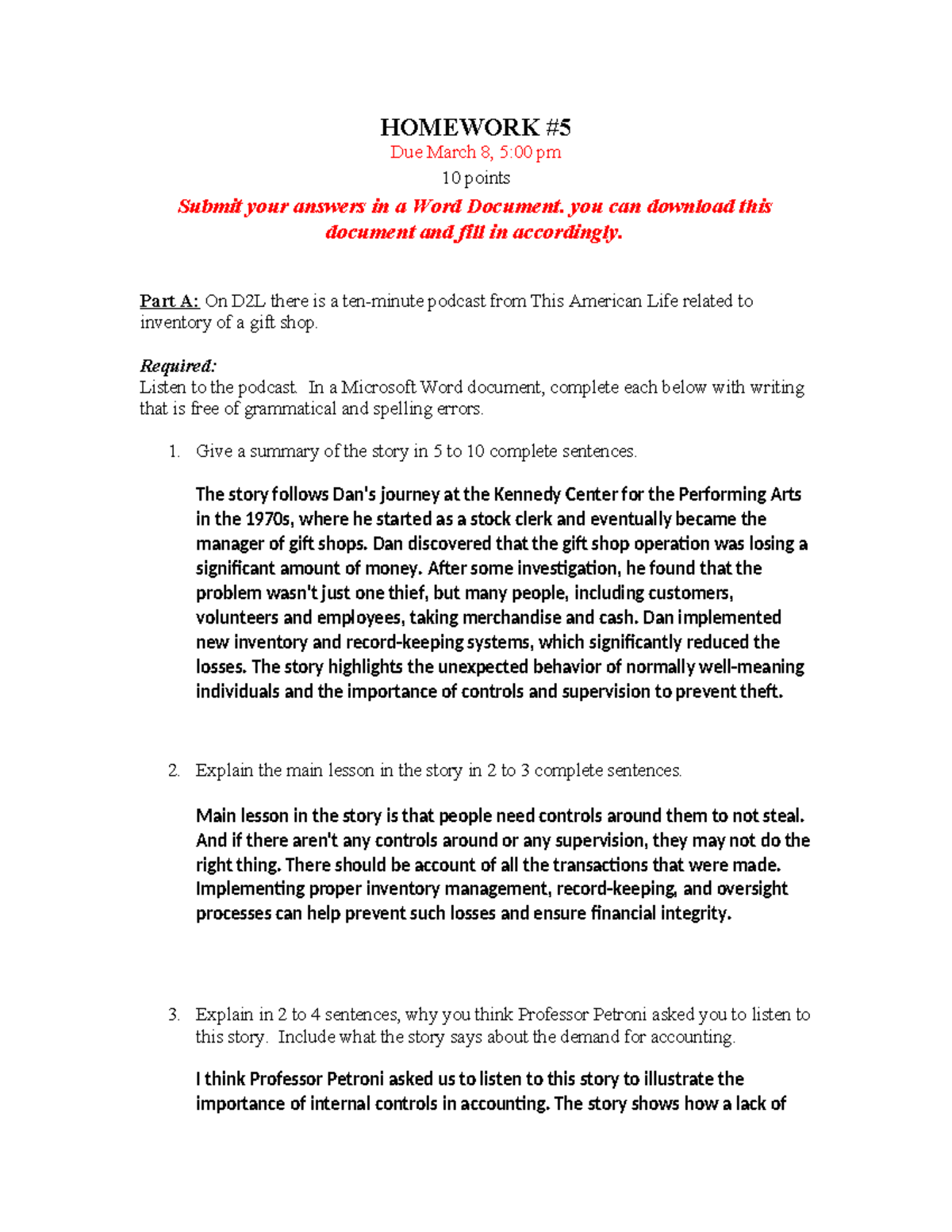 HWK #5 SS24 Instructions - HOMEWORK Due March 8, 5:00 pm 10 points Submit your answers in a Word ...