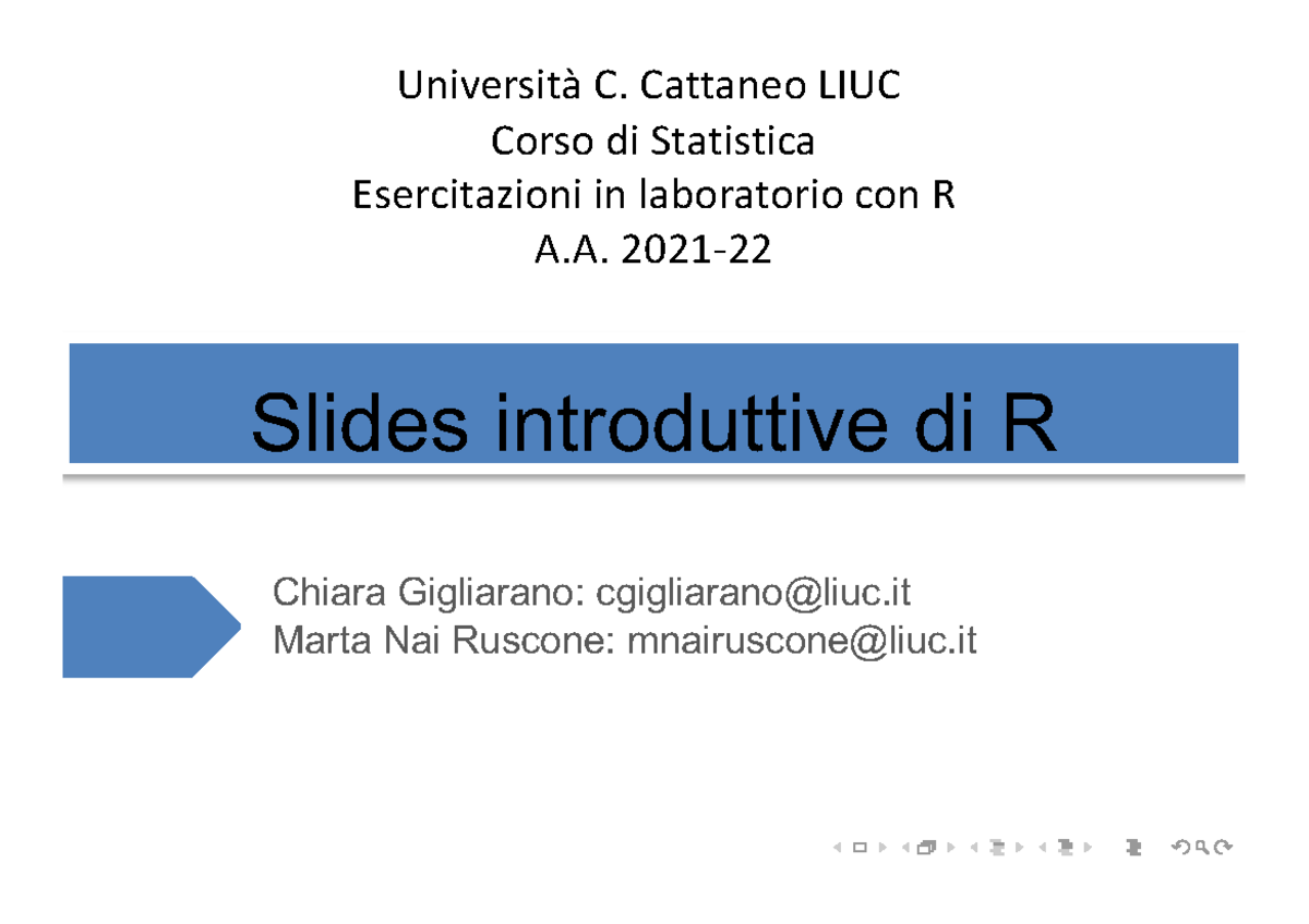 Slides Introduzione a R - Slides introduttive di R Chiara Gigliarano ...