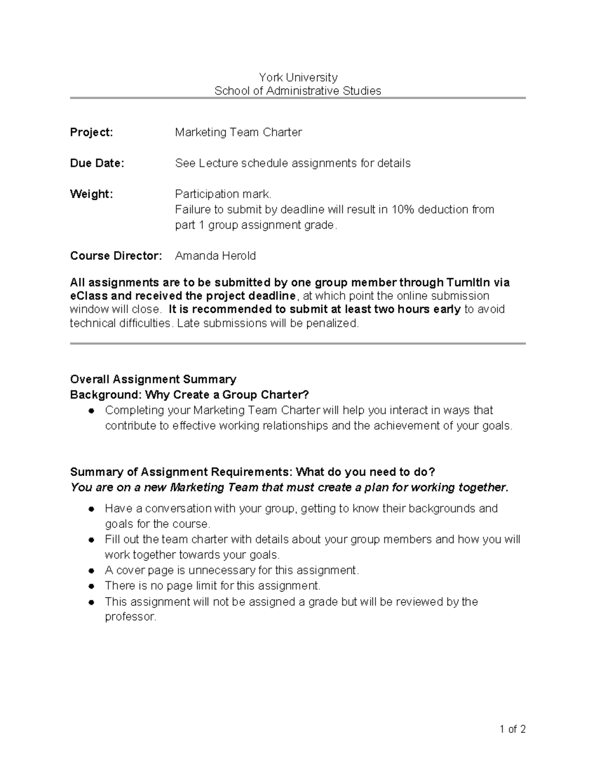 York Marketing Group Charter template - York University School of ...
