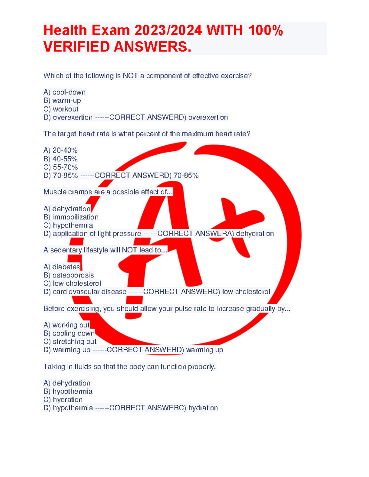 Health EXAM-7 - The documents contain detailed questions and answers in ...