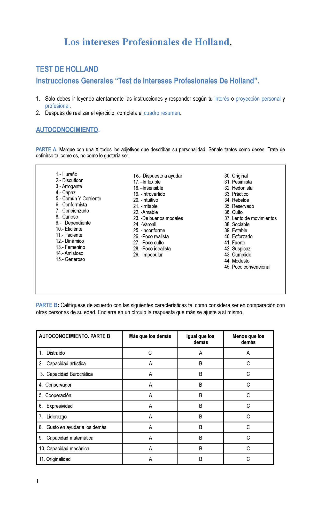 Test-de-holland para la orientación vocacional - Los intereses ...