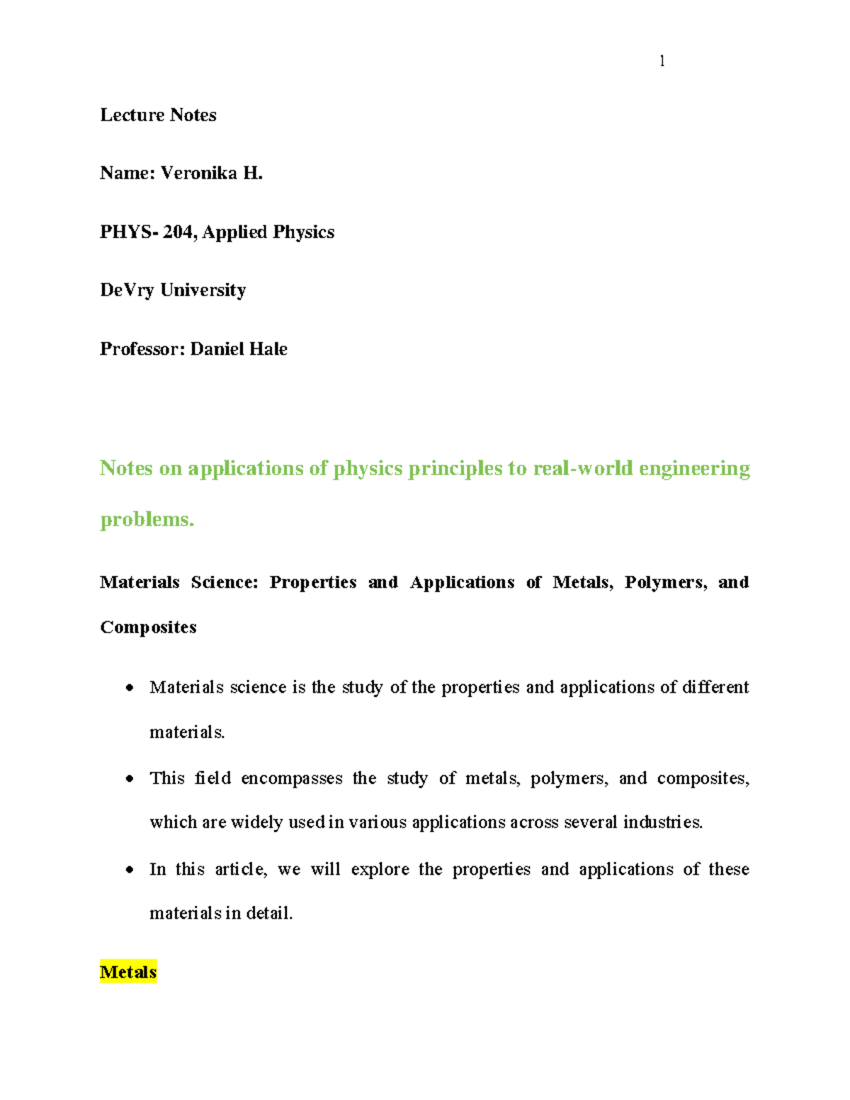 Notes on applications of physics principles to real-world engineering ...