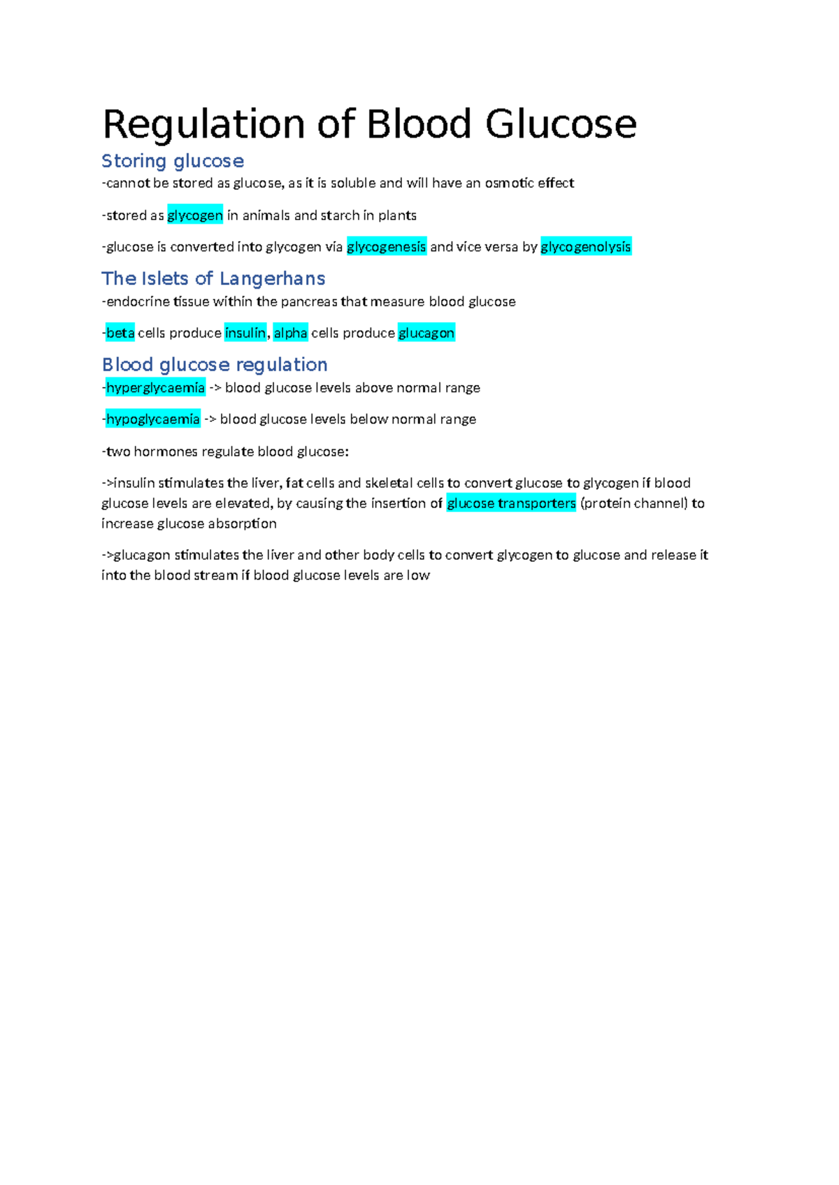 Blood Glucose Regulation - VCE Biology Unit 1 - Regulation of Blood ...
