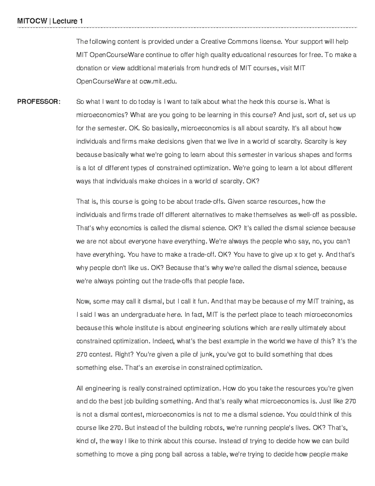 Transcript Week 1 - Lecture notes fbcbvn - MITOCW | Lecture 1 The ...