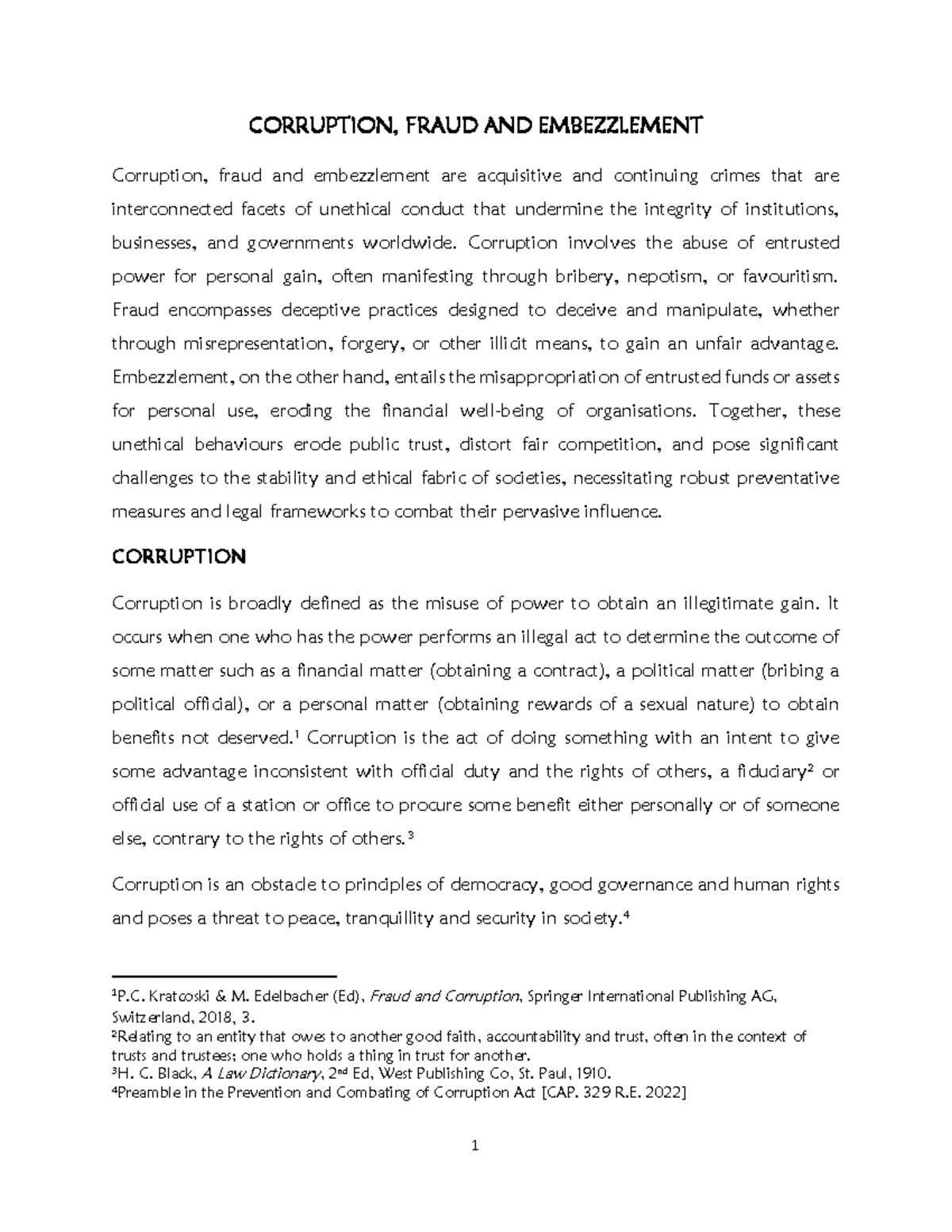 CORRUPTION, FRAUD AND EMBEZZLEMENT - CORRUPTION, FRAUD AND EMBEZZLEMENT ...