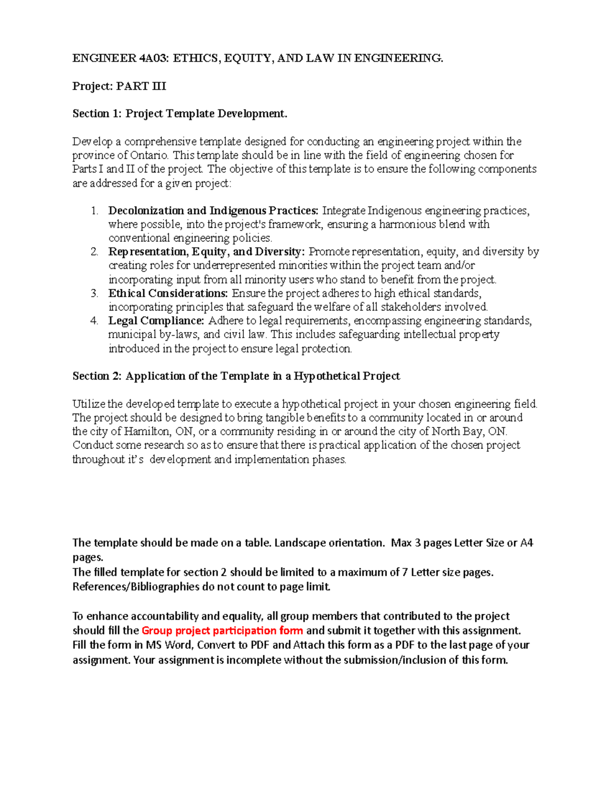 Project Part III Project Appraisal Template - ENGINEER 4A03: ETHICS ...