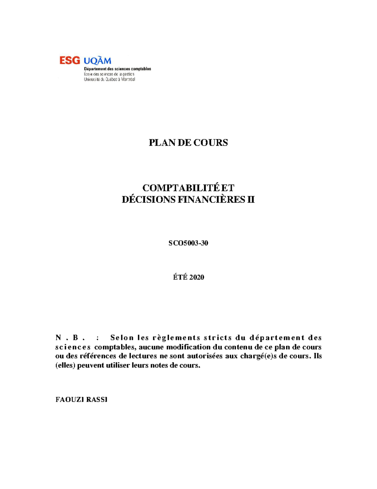 SCO5003 gr 30-PLAN DE Cours - Warning: TT: undefined function: 32 PLAN DE COURS COMPTABILITÉ ET ...