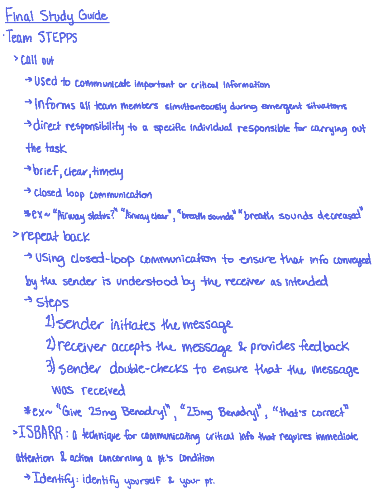 Final Study Guide - ####### Final Study Guide Team STEPPS call out Used ...
