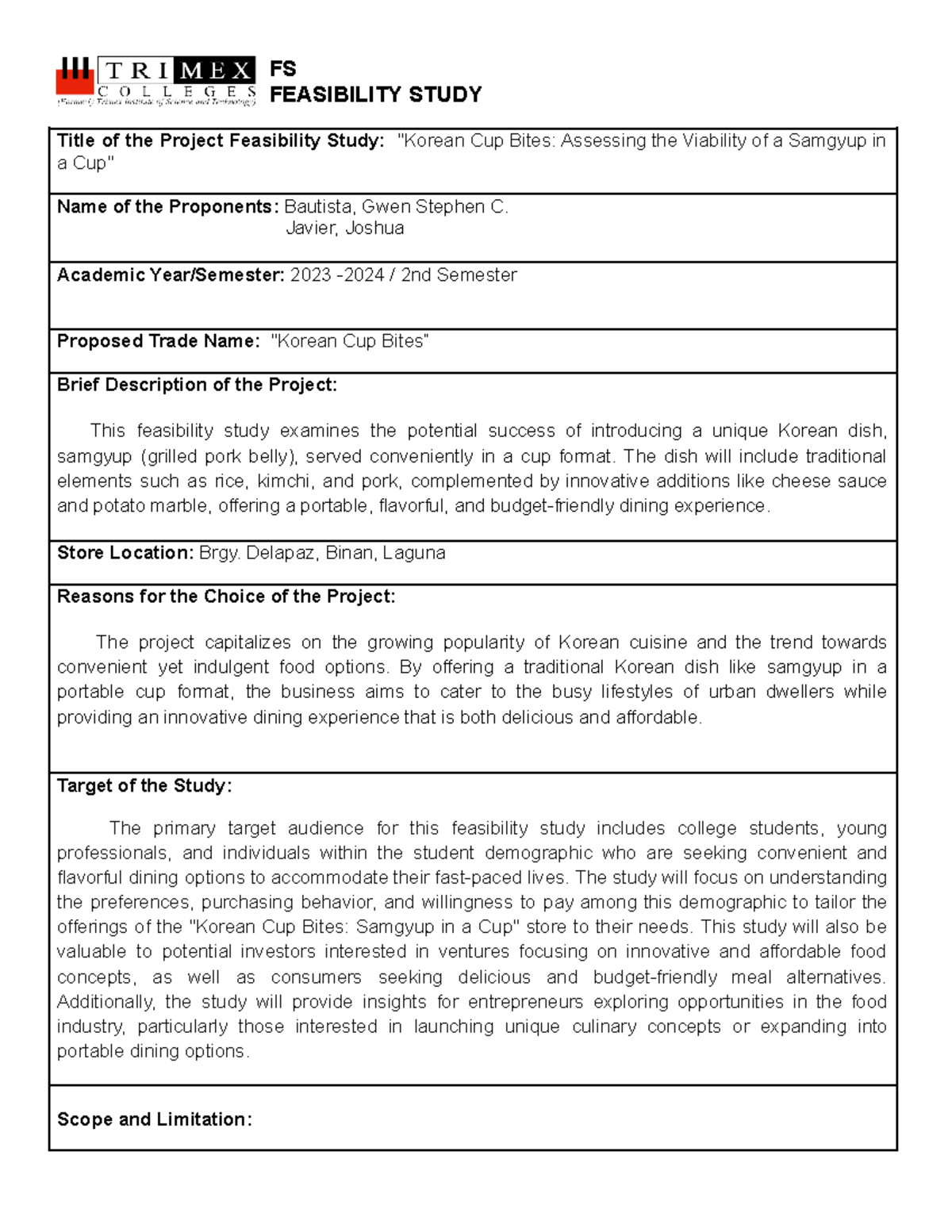 FS- Title- Proposal - FS FEASIBILITY STUDY Title of the Project ...