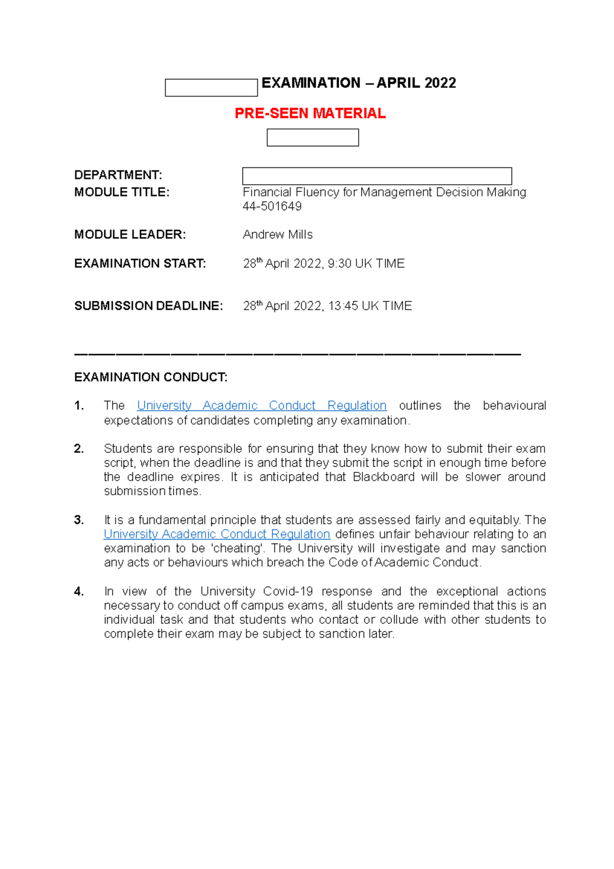 Fffmdm 2021-22 Sem 2 Exam - PRE SEEN Material - EXAMINATION – APRIL 2022 PRE-SEEN MATERIAL - Studocu