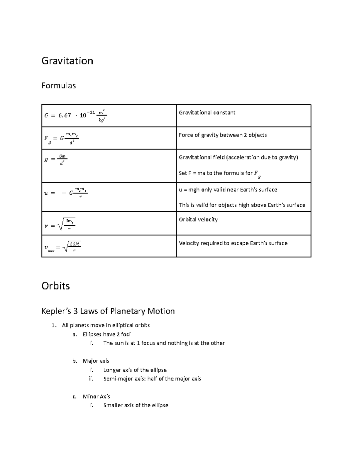 Gravitation, Circular Motion, Simple Harmonic Motion (SHM) Review - Gravitation Formulas 𝐺 = 6 ...