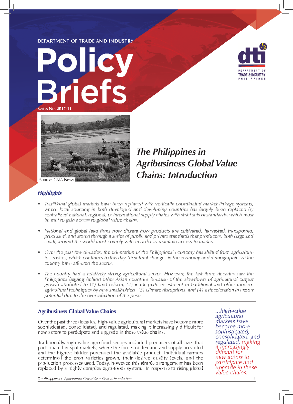 DTI Policy Brief 2017 11 The Philippines in Agribusiness Global Value ...
