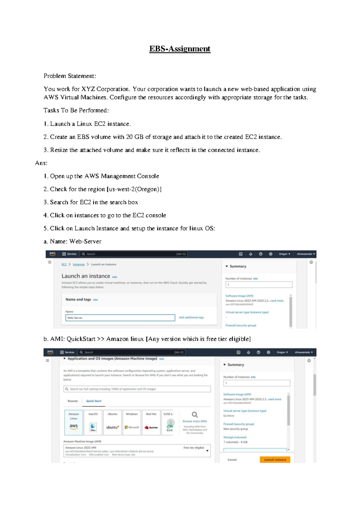Solution - aws - EBS-Assignment Problem Statement: You work for XYZ Corporation. Your ...