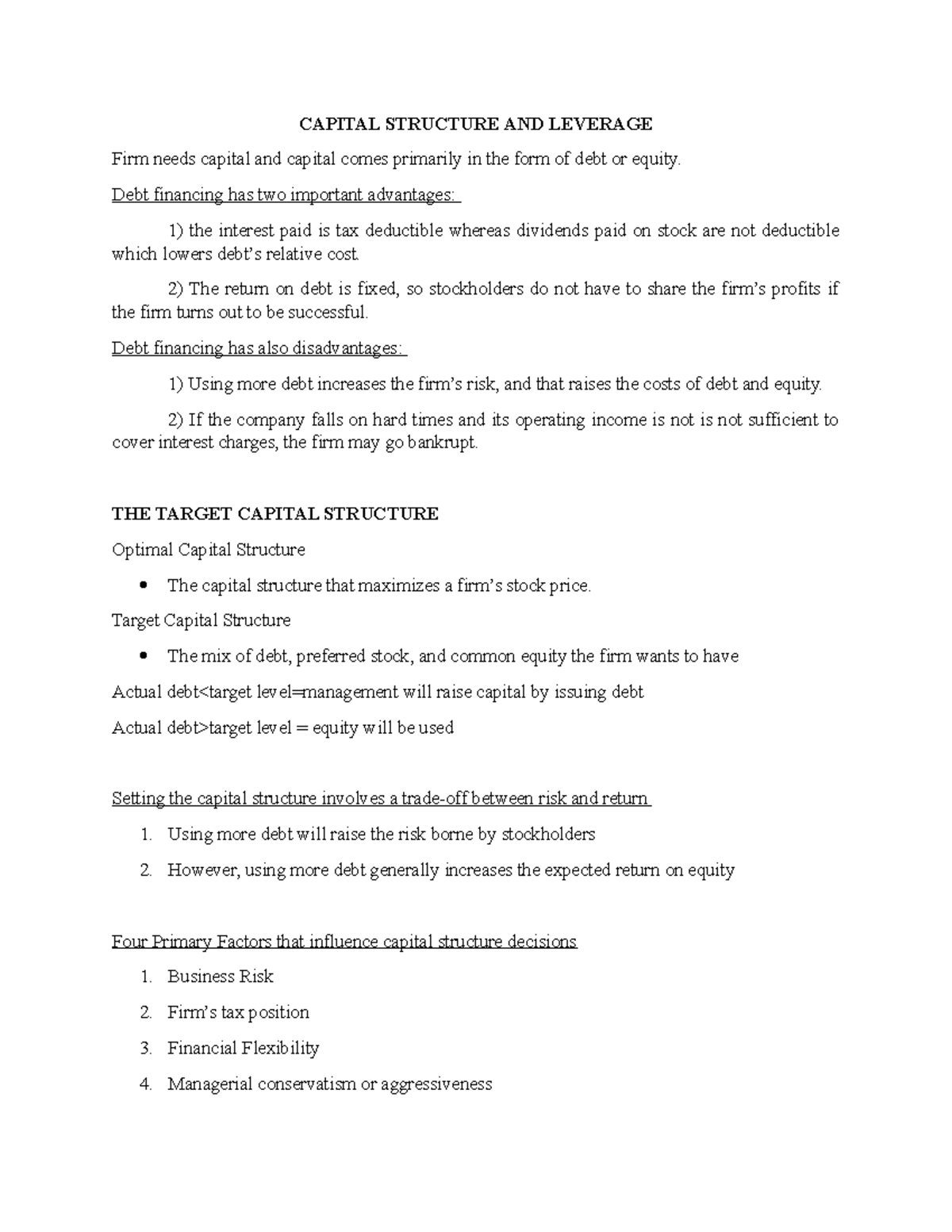 Target Capital Structure - CAPITAL STRUCTURE AND LEVERAGE Firm needs ...