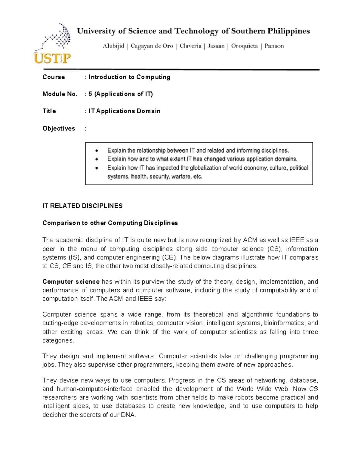 M5-A.-IT-Applications-Domains - Course : Introduction to Computing ...